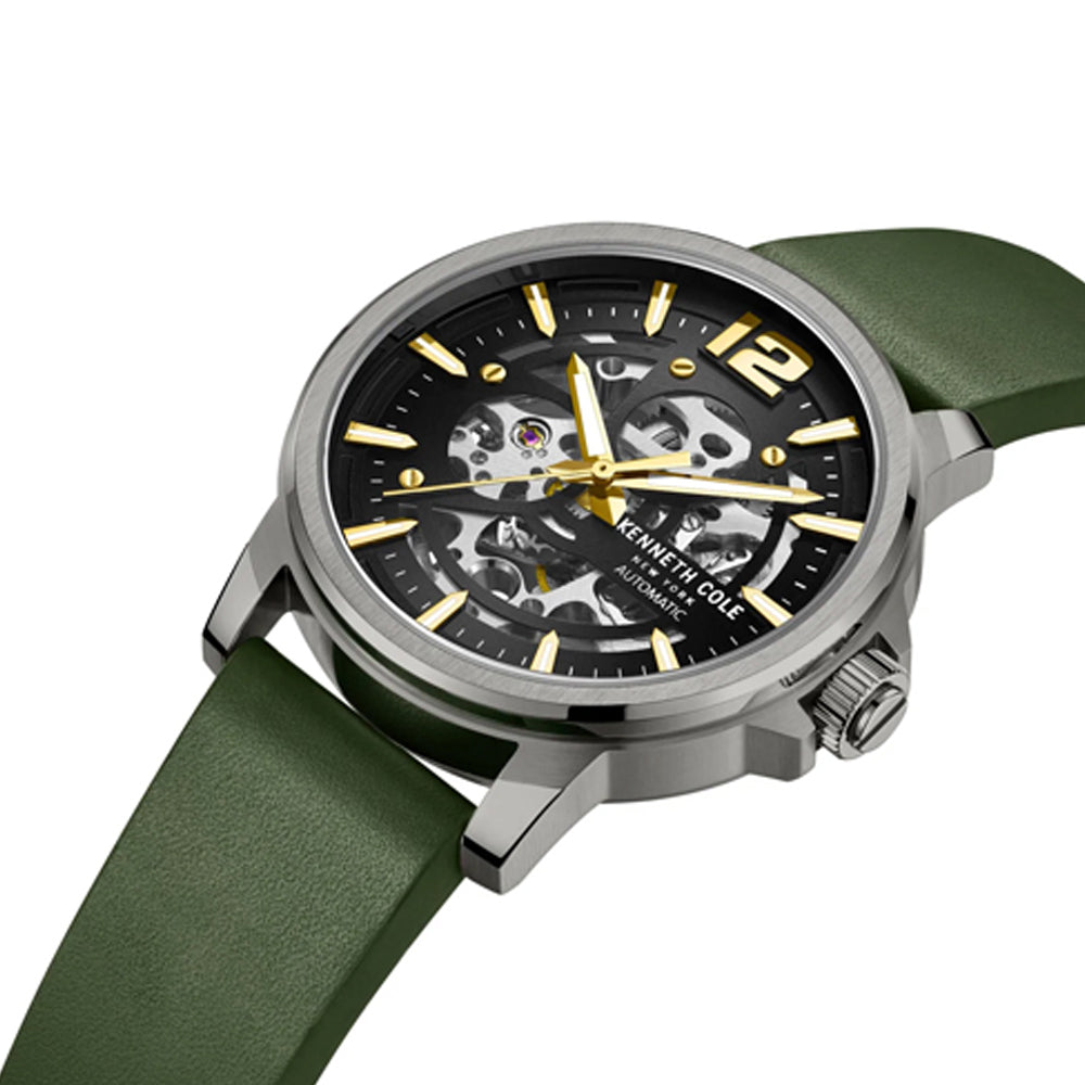 Kenneth Cole Green Leather Strap Automatic Men Watch KCWGE2220501 ...