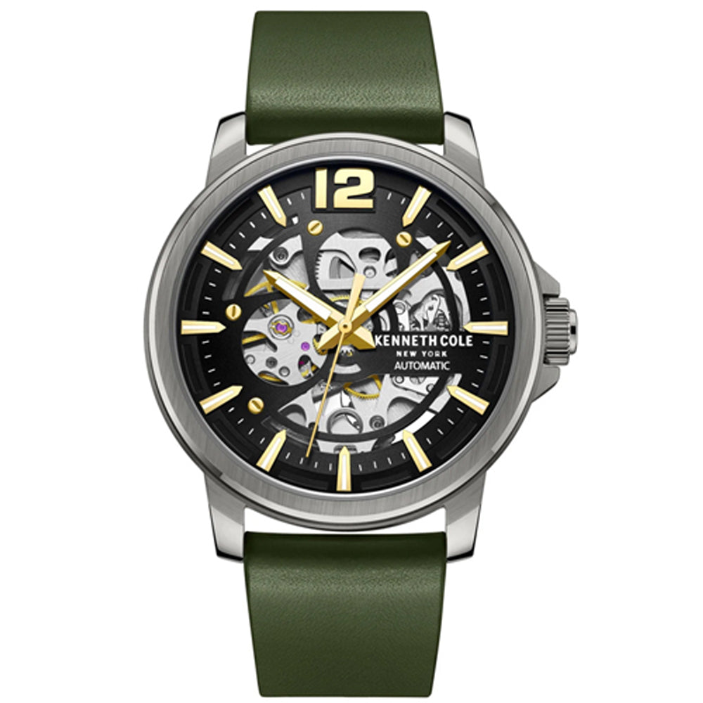 Kenneth Cole Green Leather Strap Automatic Men Watch KCWGE2220501 ...